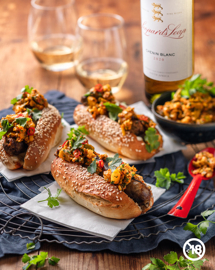 Curry dog with atchar – Leopards Leap